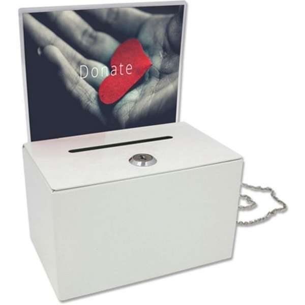 Donation Box, white, with A5 info | Danish Sign Export